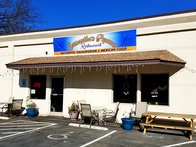 The unassuming blue sign beckons like a culinary lighthouse &ndash; proof that the best food often hides in plain sight rather than behind fancy facades. 