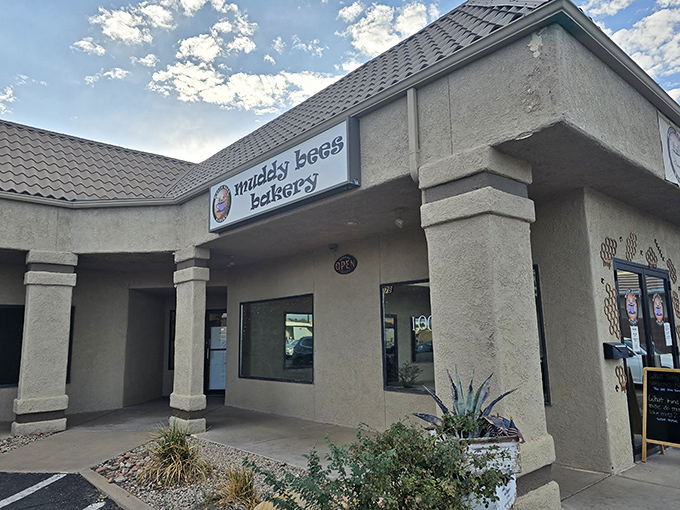 The unassuming exterior of Muddy Bees Bakery hides a wonderland of carb-laden treasures. Those honeycomb designs aren't just decoration&mdash;they're a warning sign for your willpower.