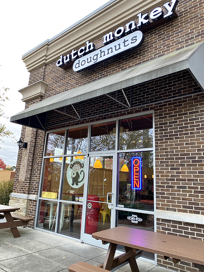 The unassuming brick exterior of Dutch Monkey Doughnuts hides a wonderland of fried dough treasures that would make Homer Simpson weep with joy.