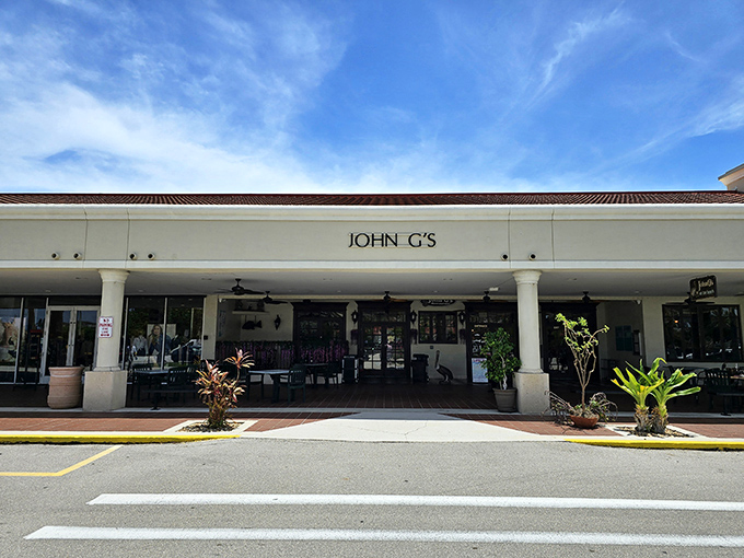 The unassuming storefront belies the culinary treasures within. John G's exterior may be modest, but those in the know recognize it as breakfast paradise.
