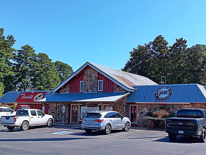 The unassuming red barn with stone accents might not look like foodie heaven, but locals know better. Culinary treasures often hide in plain sight.