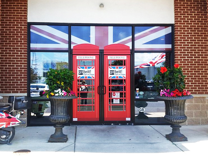 The Union Jack flutters proudly above Go Brit!'s entrance, where even the planters and red telephone booth doors scream "London calling!" A British invasion in Delaware.
