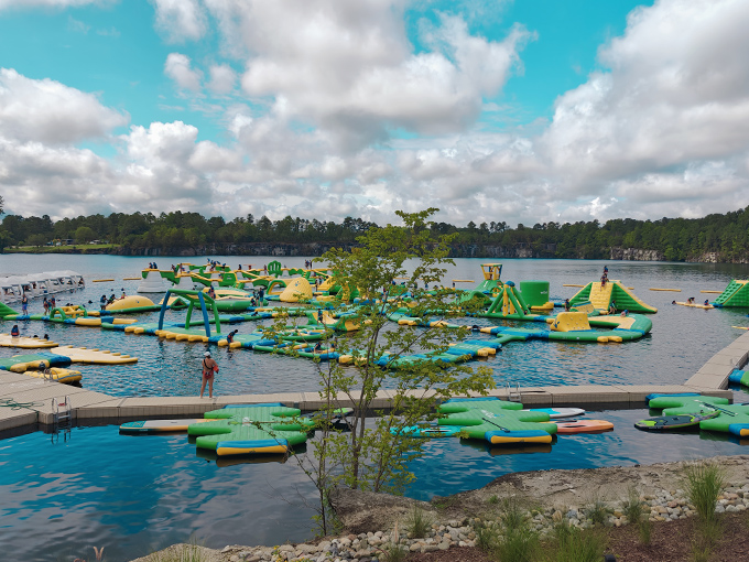 The ultimate summer playground awaits! Fantasy Lake's floating obstacle course transforms an ordinary day into an extraordinary adventure of splashes, laughter, and inevitable wipeouts.
