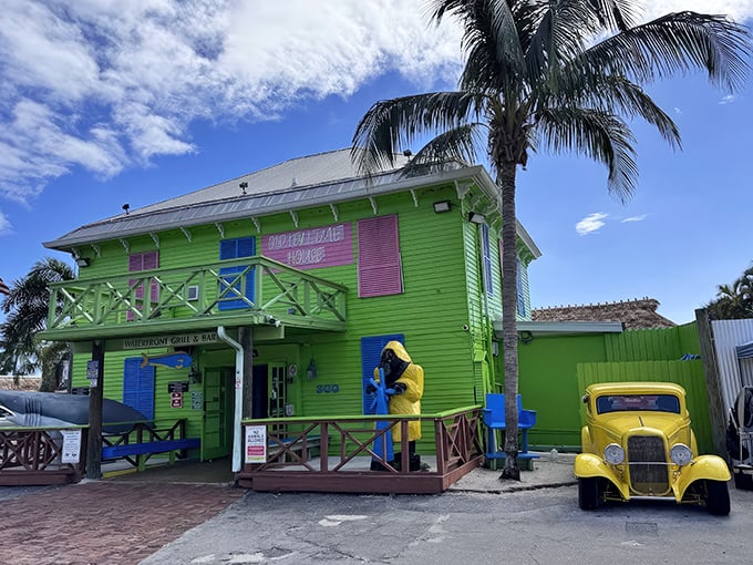 The lime green exterior isn't subtle, but neither is Florida. This technicolor dreamcoat of a building promises fun before you even step inside.