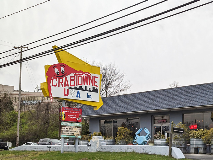 That iconic retro sign says it all: at Crabtowne USA, you're entering a delightful time warp where seafood and nostalgia reign supreme.
