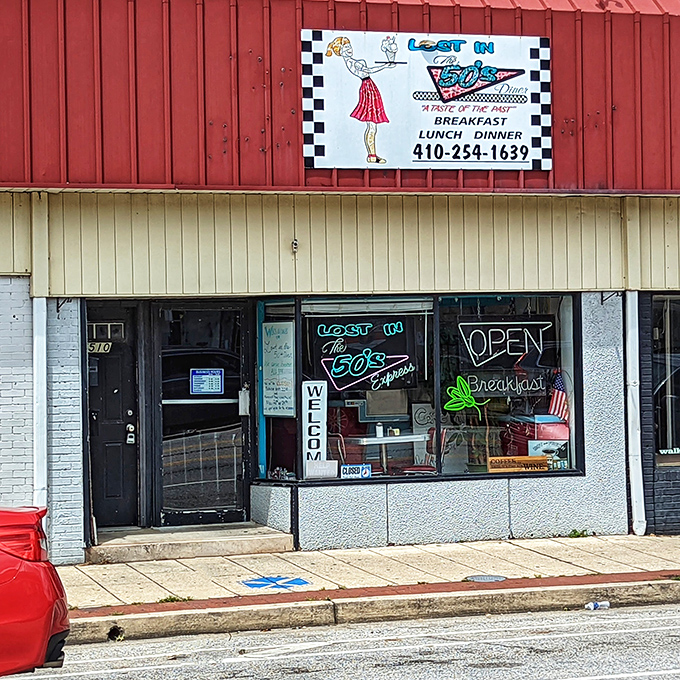 The retro storefront beckons with its cartoon waitress and checkered border&mdash;a time portal disguised as a diner on Harford Road.