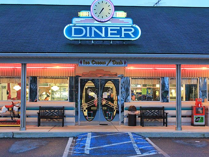 The neon glow of Soda Jerk's exterior beckons like a lighthouse for the hungry, promising a journey back to simpler, more delicious times.