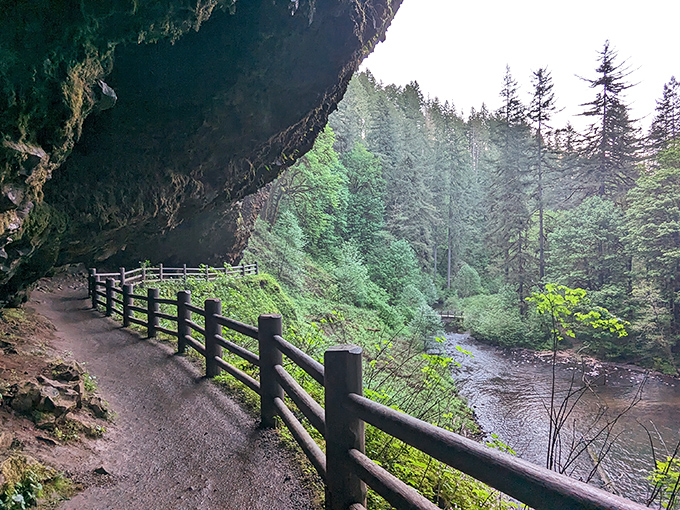 Walking behind South Falls feels like stepping into nature's backstage pass &ndash; where the thundering curtain of water creates its own microclimate of mist and wonder.