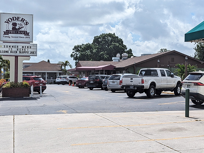The unassuming exterior of Yoder's belies the culinary treasures within, like a delicious secret hiding in plain sight on Sarasota's Bahia Vista Street.