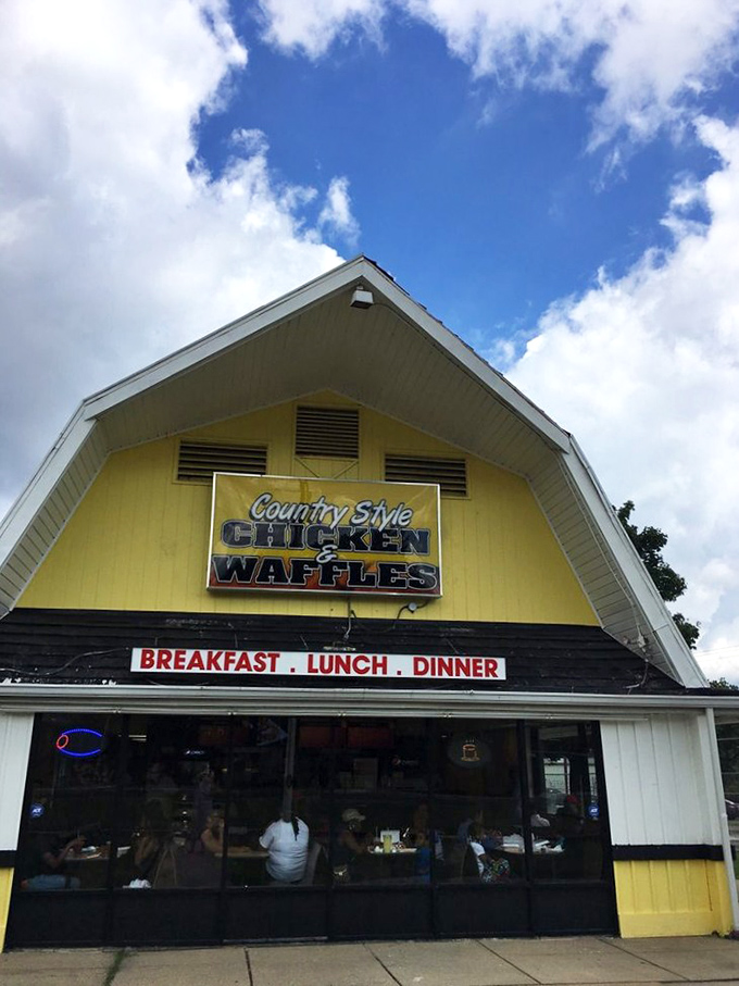 The sunshine-yellow barn exterior isn't just eye-catching&mdash;it's a beacon of comfort food promise that practically screams "get in here and eat something wonderful!"