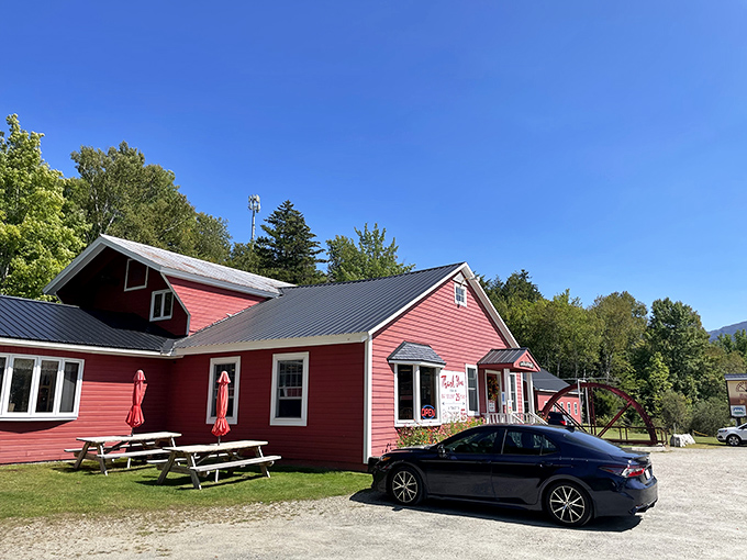 The red clapboard exterior of Waterwheel stands out like a cheerful cardinal against New Hampshire's landscape. Picnic tables promise al fresco dining when Mother Nature cooperates.
