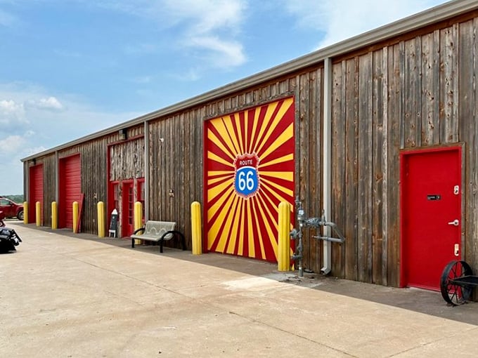 The unassuming exterior of Chicken Shack stands like a culinary lighthouse on Route 66, beckoning hungry travelers with its bold red-and-yellow sign.