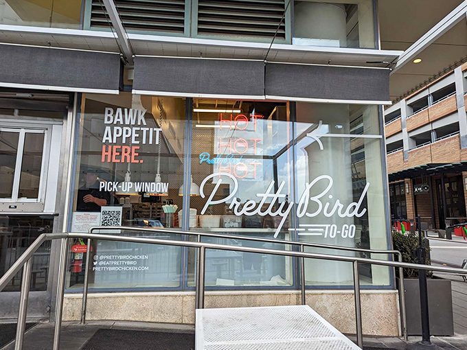 The sleek storefront of Pretty Bird beckons with its elegant cursive logo and minimalist design. Salt Lake City's hottest chicken joint doesn't need flashy gimmicks to draw you in.