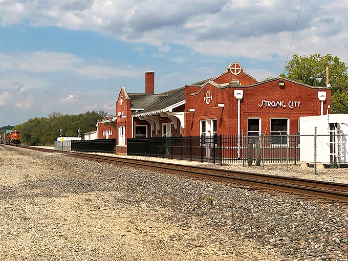Downtown Strong City stands as a living postcard from another era, where brick buildings and vintage storefronts tell stories of Kansas's ranching heyday.