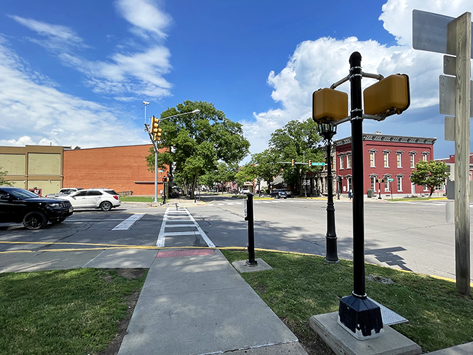 Wellsboro's iconic gas lamps line the grassy boulevard of Main Street, creating a scene straight out of a Norman Rockwell painting.