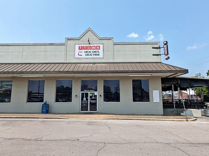The unassuming exterior of T-Town Cafe proves once again that culinary treasures often hide behind modest facades. "Local Chefs. Local Food." says it all.