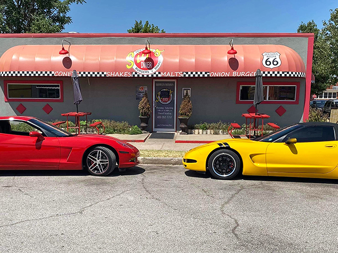 Route 66 nostalgia comes alive under that iconic red awning. Sid's Diner isn't just a restaurant&mdash;it's a time machine disguised as a roadside attraction.