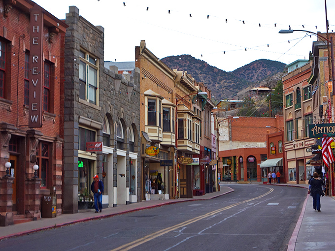 Main Street Bisbee looks like a movie set where the Wild West met Victorian architecture and decided to throw a block party together.