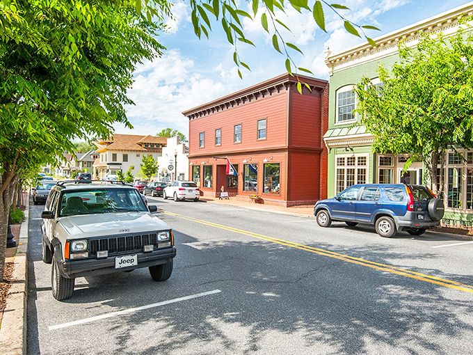 Union Street's historic charm unfolds like a storybook, where brick buildings and leafy trees create the perfect small-town tableau.