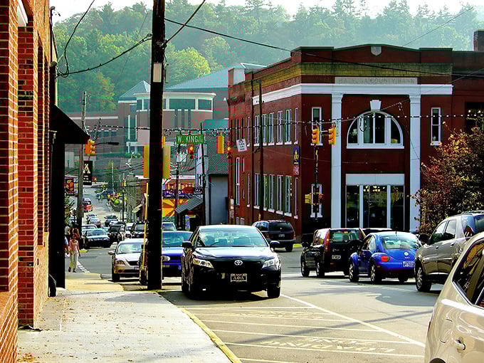 Downtown Boone offers that perfect small-town vibe where brick buildings, mountain views, and friendly faces converge into postcard-worthy Main Street magic.
