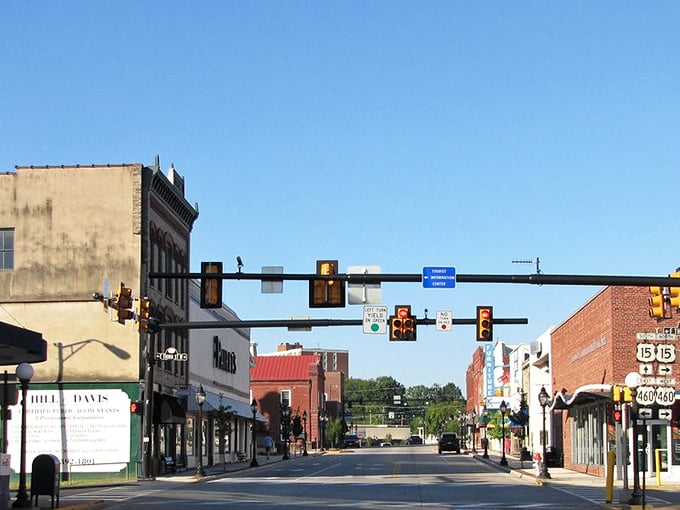 Main Street Farmville stretches before you like a scene from a nostalgic film, where traffic lights are suggestions and nobody's in a hurry.