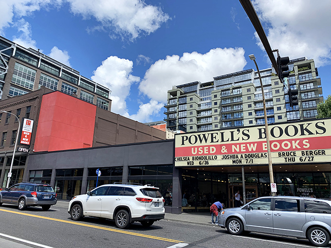 The iconic Powell's Books storefront stands proudly on West Burnside, a literary beacon in Portland's Pearl District that promises adventures between covers rather than passport stamps.