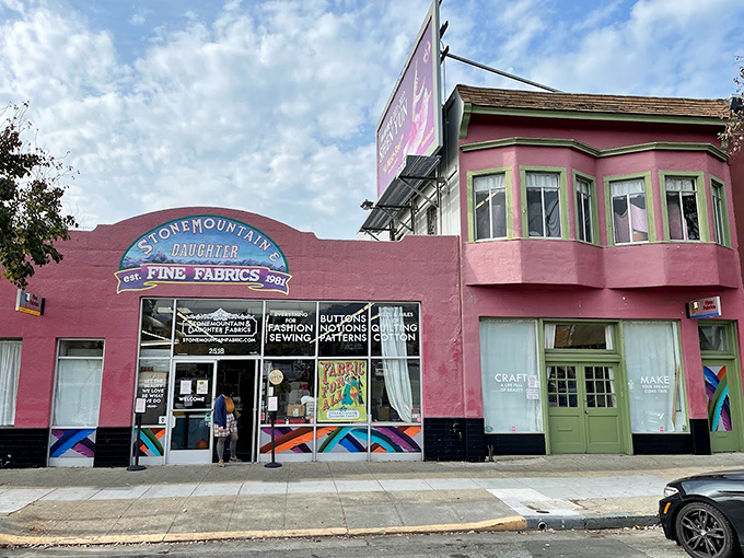 The pink facade of Stonemountain & Daughter stands proudly on Berkeley's Shattuck Avenue like a textile temple beckoning creative souls from miles around.