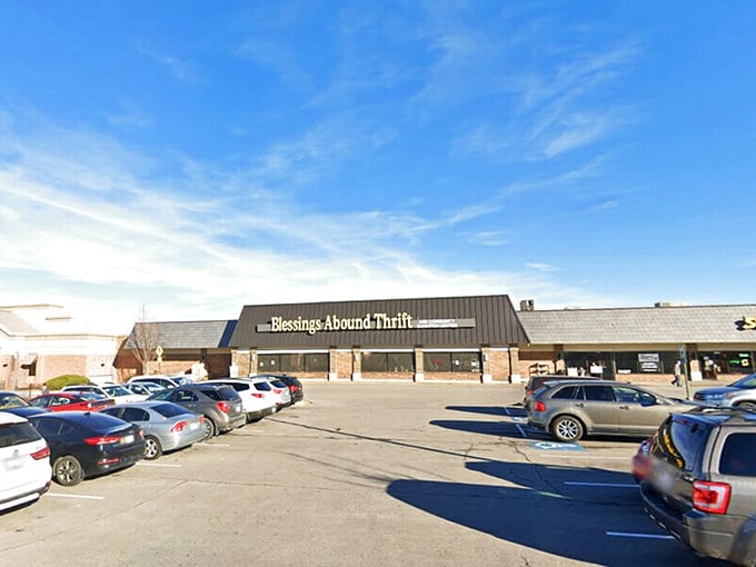 The black-and-yellow beacon of Blessings Abound stands proud in Overland Park, promising treasure hunters the thrill of the unexpected inside.