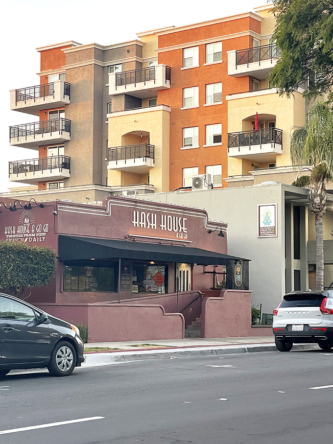 The unassuming pink exterior of Hash House A Go Go hides a culinary wonderland within. Like finding Willy Wonka's factory in a strip mall.
