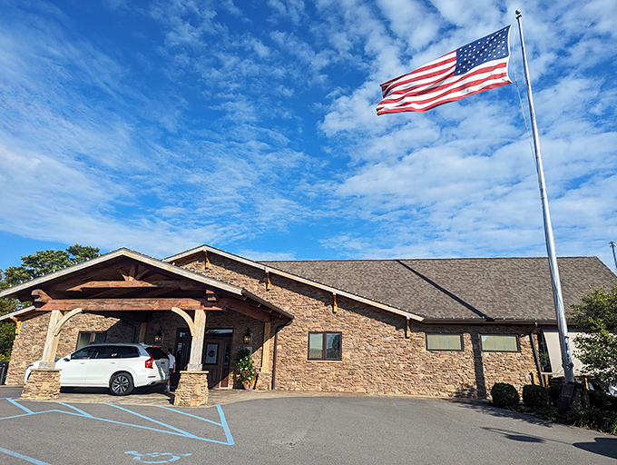 The stone exterior of Wonder Bar stands proudly against West Virginia's blue sky, like a mountain lodge that happens to serve life-changing steaks.