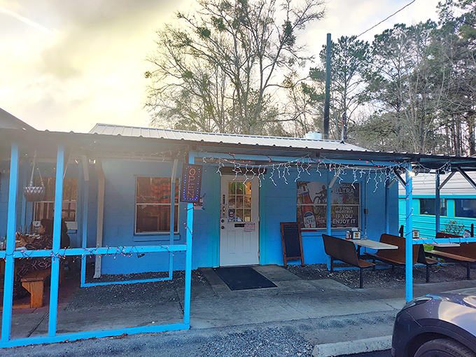 The little blue building that could! Taqueria El Sabor's humble exterior with twinkling lights might not scream "culinary destination," but locals know better.