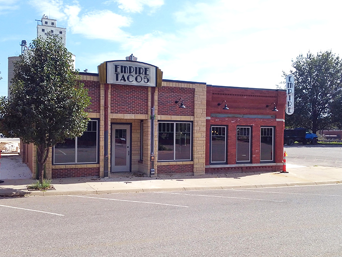Empire Tacos stands proudly in Mulvane, its brick-and-stone facade like a beacon of culinary promise on Main Street. Small-town charm, big-time flavors await inside.
