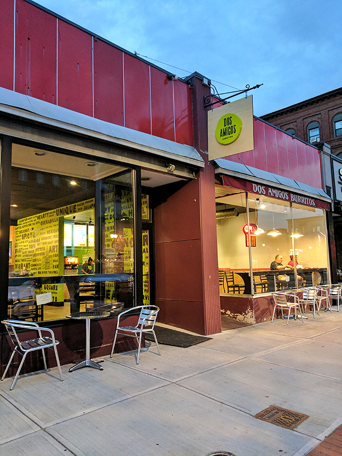 The unassuming red storefront of Dos Amigos on Concord's Main Street beckons hungry passersby with promises of Mexican delights within.