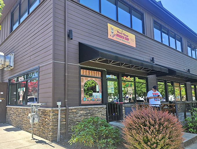 The unassuming exterior of Wood Village Burrito Shop might not scream "culinary destination," but like any great treasure, the real magic happens once you step inside.