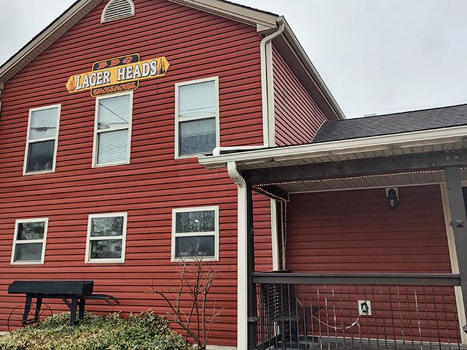 The unassuming red exterior of Lager Heads beckons like a barbecue beacon. Don't let the humble building fool you&mdash;smoky treasures await inside.