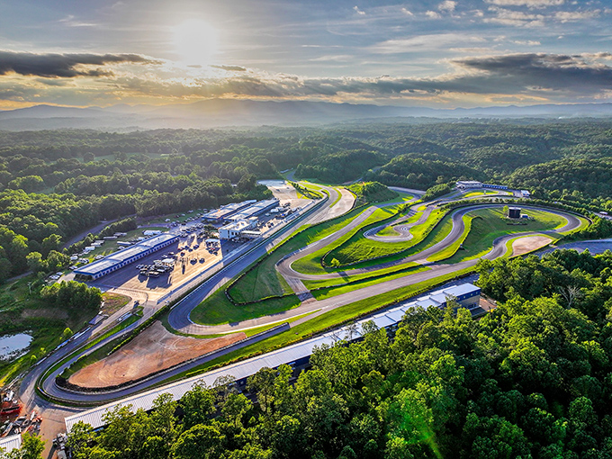 A motorsports paradise nestled in North Georgia's rolling hills. From above, it's like someone supersized your childhood Hot Wheels track dreams.