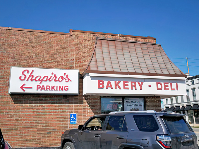 The iconic Shapiro's storefront stands as a beacon of deli excellence in Indianapolis, promising kosher-style treasures within those brick walls.