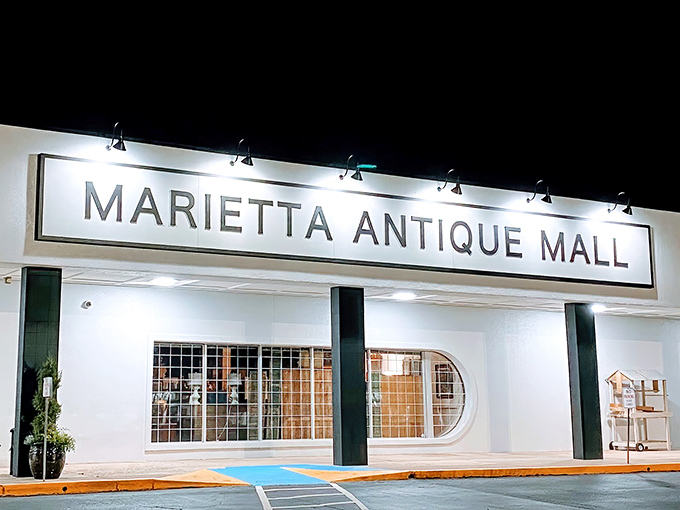 The unassuming exterior of Marietta Antique Mall belies the wonderland of treasures waiting inside. Time travel begins here!