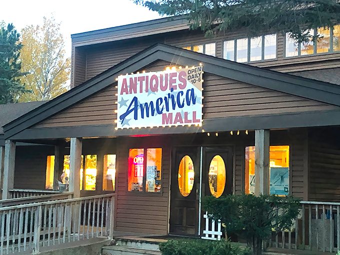 The unassuming exterior of Antiques America belies the wonderland of vintage treasures waiting inside. Like a time machine disguised as a country store.