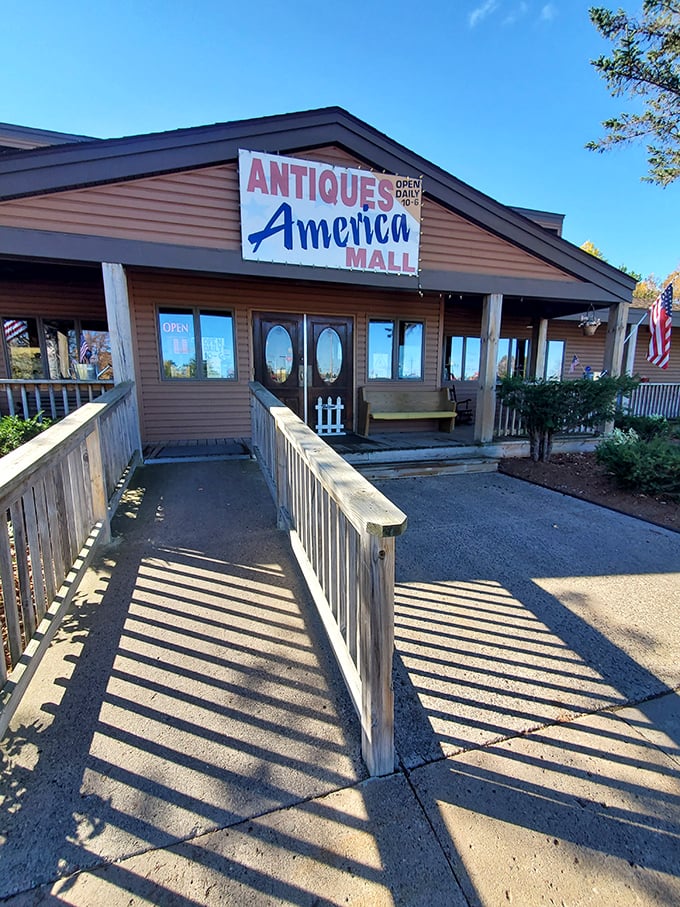 The unassuming exterior of Antiques America belies the wonderland of vintage treasures waiting inside. Like a time machine disguised as a country store.