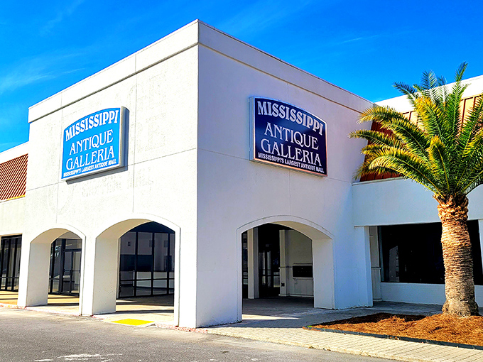 The classic car parked outside isn't just decoration&mdash;it's a time machine preview of the wonders waiting inside Mississippi Antique Galleria. 
