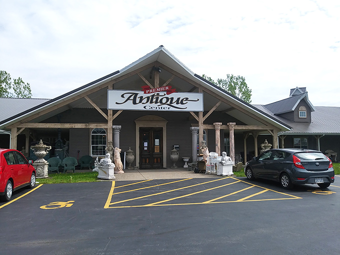 The Premier Antique Center welcomes visitors with classical statuary and a touch of elegance, like a museum where everything's actually for sale. 