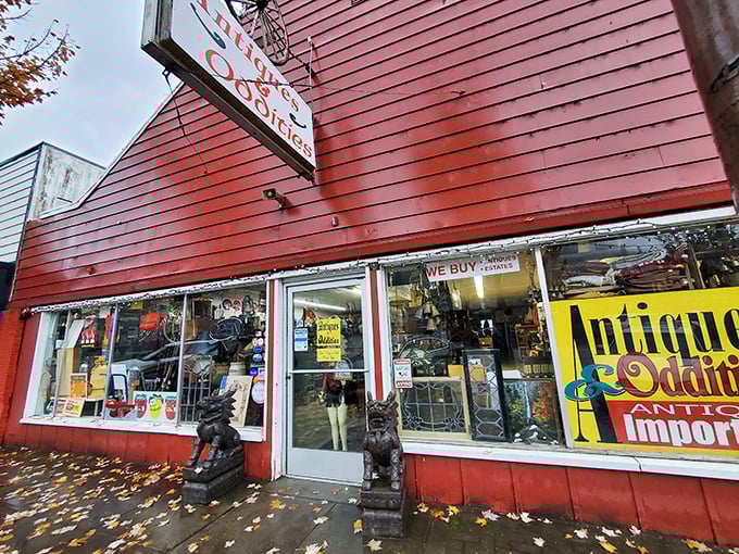 The wagon wheel above the storefront isn't just decoration&mdash;it's a time machine invitation to step back into a world where treasures await.