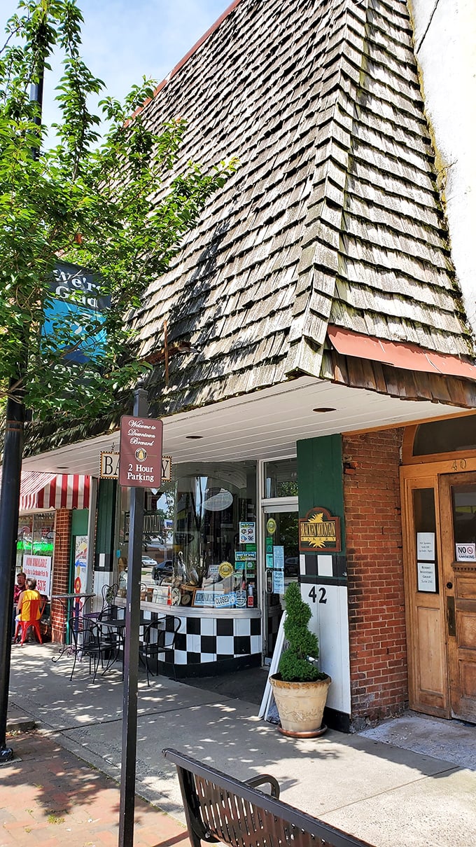 The cheerful yellow chairs outside Bracken Mountain Bakery invite passersby to sit and savor life's simple pleasures one pastry at a time. 
