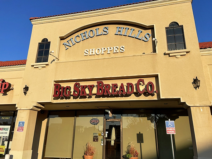 The bold red lettering against the beige facade announces your arrival at carb heaven&mdash;Big Sky Bread Co. in the Nichols Hills Shoppes.
