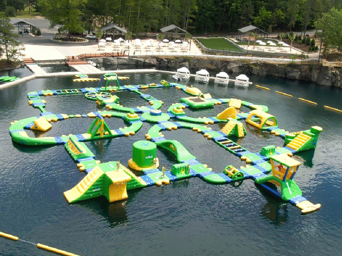 The ultimate summer playground awaits! Fantasy Lake's floating obstacle course transforms an ordinary day into an extraordinary adventure of splashes, laughter, and inevitable wipeouts.