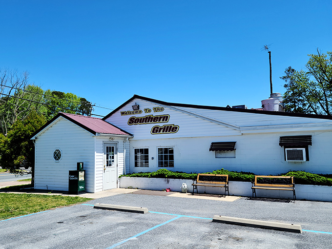 The unassuming white exterior of Southern Grille welcomes you like an old friend who doesn't need fancy clothes to prove their worth. 