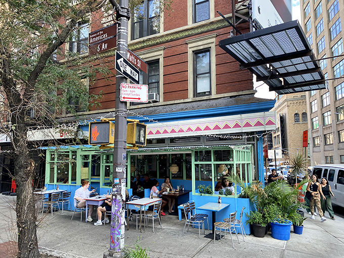 The blue storefront of Lupe's stands out on the corner like a colorful oasis in SoHo's urban landscape, beckoning hungry passersby with the promise of authentic Mexican flavors.