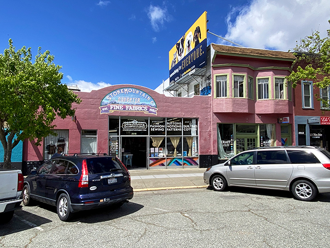 The pink facade of Stonemountain & Daughter stands proudly on Berkeley's Shattuck Avenue like a textile temple beckoning creative souls from miles around.
