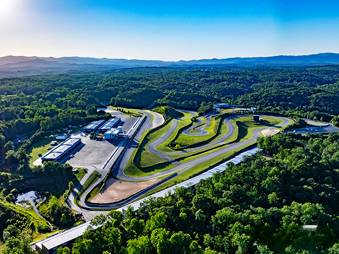 A motorsports paradise nestled in North Georgia's rolling hills. From above, it's like someone supersized your childhood Hot Wheels track dreams.